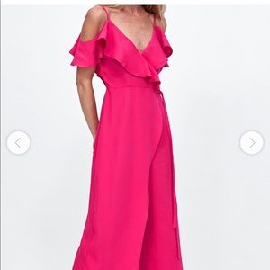 Zara | Pants & Jumpsuits | Zara Ruffled Hot Pink Wrap Crossover ...
